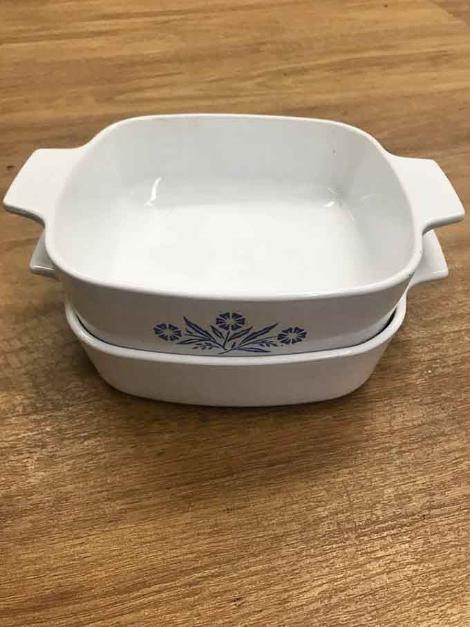 Classic Corningware baking dishes that your grandmother would recognize, still ready to serve casseroles for decades to come.
