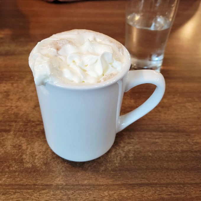 Hot chocolate topped with whipped cream because adults deserve to feel like kids at breakfast too.