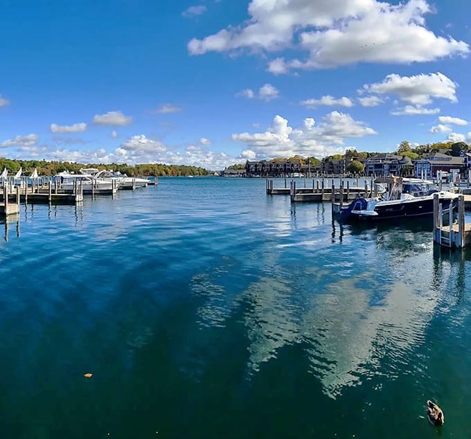 Round Lake's crystal waters and bobbing boats create a scene so peaceful it should come with a relaxation warning label.