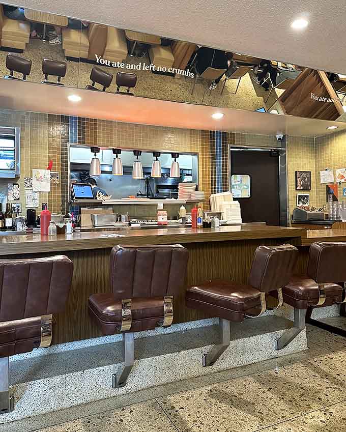 The counter seats offer front-row views to the kitchen magic, just like diners used to be.