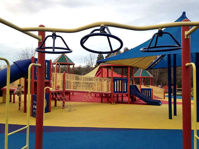 Overhead rings challenge young adventurers to channel their inner gymnast, one careful grip at a time.