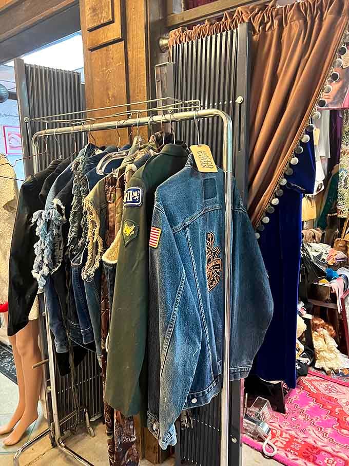 Vintage fashion gold mine! That denim jacket has more stories in its threads than most people accumulate in a lifetime of Saturday nights.