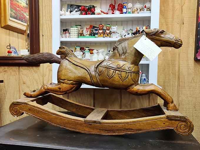 This wooden rocking horse has given imaginary rides to generations of cowboys and cowgirls who've long since grown up themselves.
