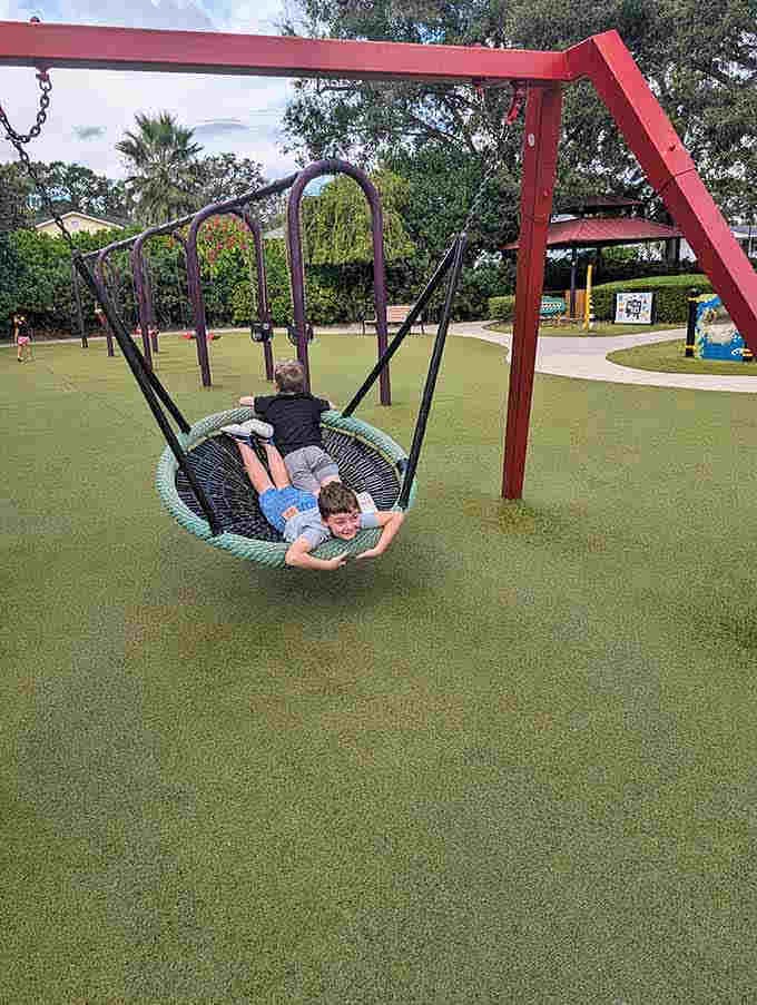 Sway Valley's basket swing holds multiple kids, proving that the best adventures are the ones you share together.