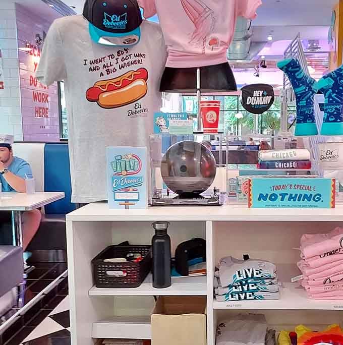 Even the merchandise has personality here, because why shouldn't your t-shirt be as sassy as your dining experience?