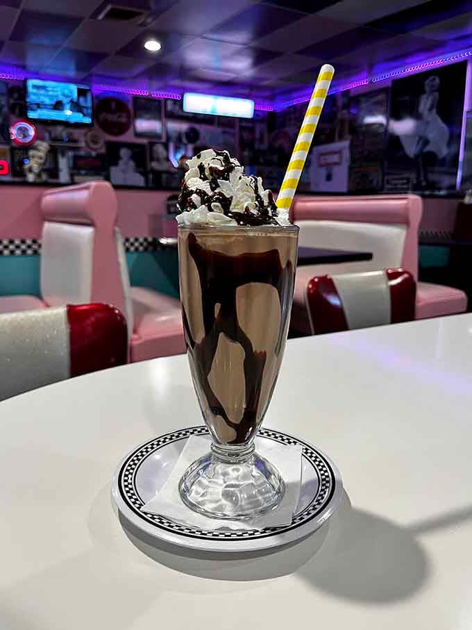 That chocolate milkshake with whipped cream and a striped straw is calling your name from across the diner.