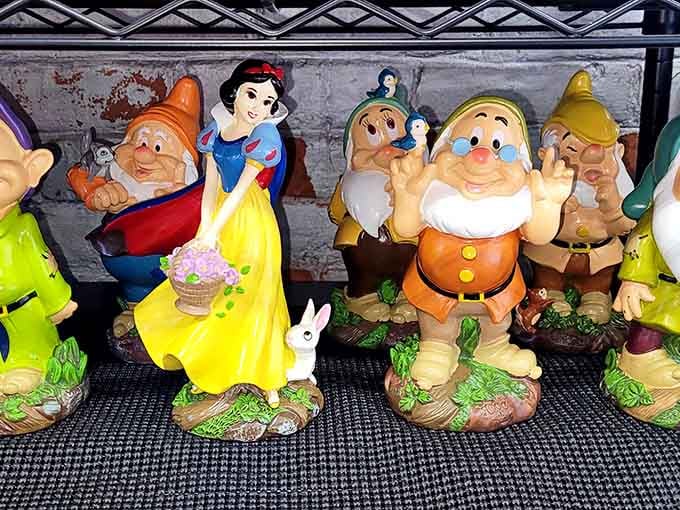 Snow White and friends waiting for their forever home. These garden guardians have protected countless flower beds from evil queens and garden gnomes.