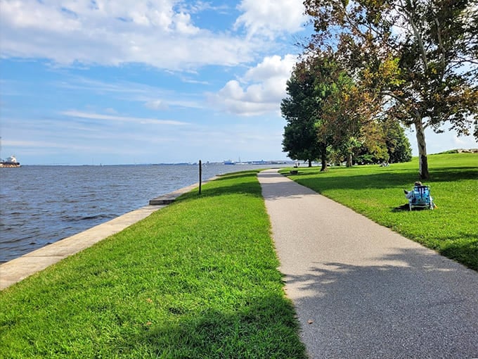 Brilliant fall foliage frames the walking paths, proving nature knows how to complement historic architecture with seasonal flair.