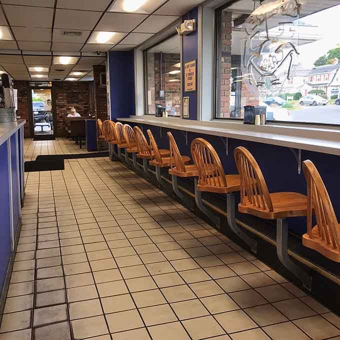 Counter seating along the windows lets you watch the world go by while enjoying your perfectly simple meal.