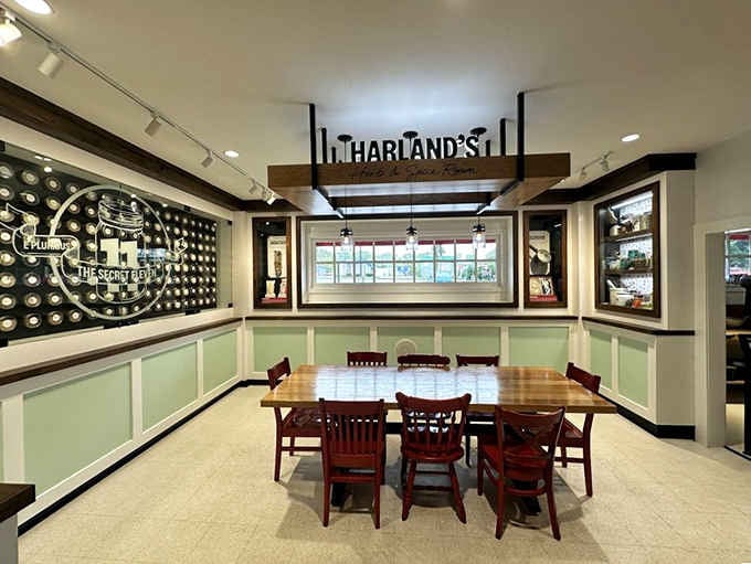 The dining area seamlessly blends museum displays with comfortable seating, creating an experience you won't find anywhere else.