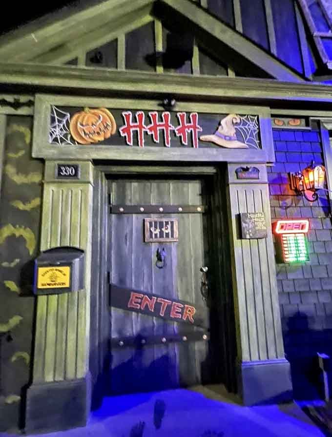 The entrance beckons with Halloween decorations and that unmistakable "ENTER" sign, because subtlety isn't really their thing here.