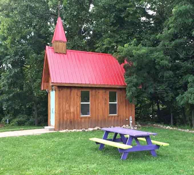 This tiny red-roofed chapel hosts Hell weddings, complete with a picnic table for the reception&mdash;talk about intimate nuptials, folks.