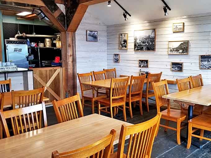 White-washed walls adorned with fishing photos remind you that your lunch probably had a shorter commute to your plate than you did.