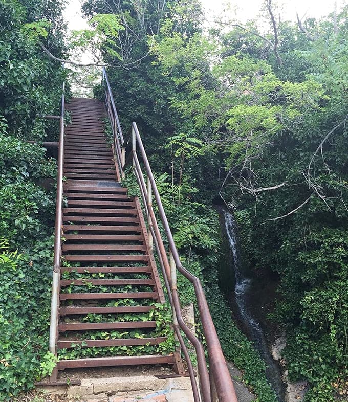 Metal staircases connect Jerome's vertical streets, providing your daily cardio workout with spectacular scenic rewards included.