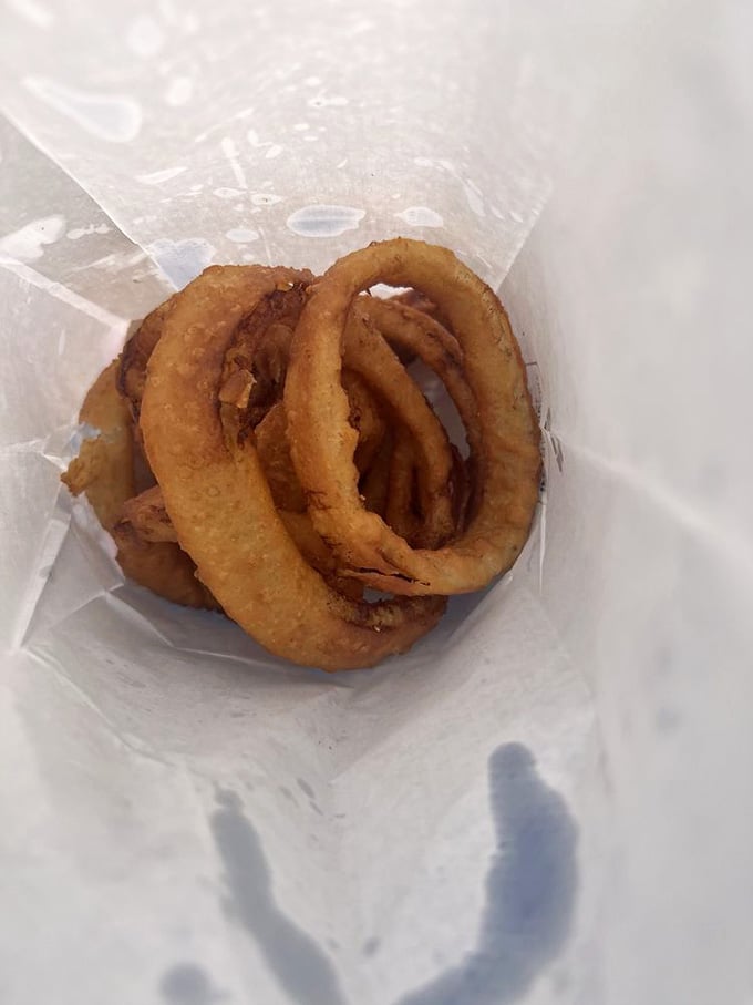 Golden onion rings that prove sometimes the simple sides are the ones you remember long after.