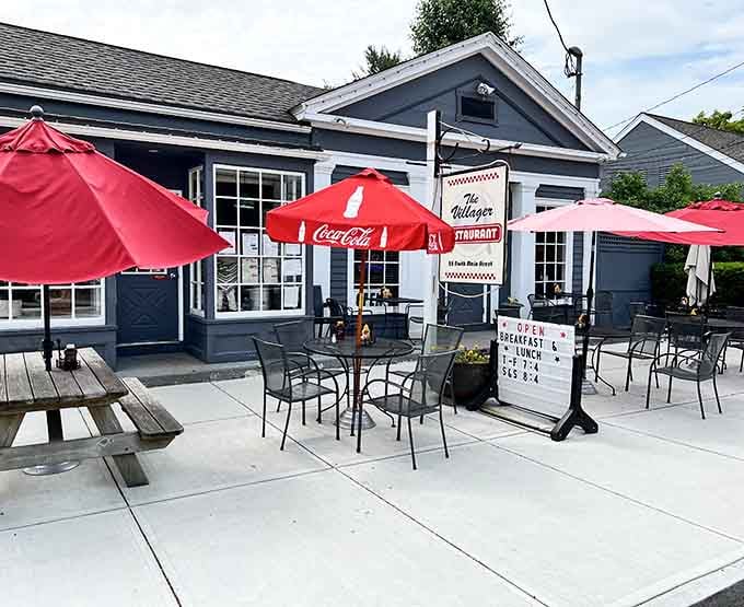 Bright umbrellas and outdoor tables where breakfast tastes better because you're actually enjoying the morning air.