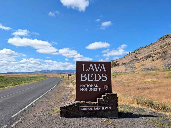 That sign marks the gateway to over 800 lava tube caves waiting to be explored.