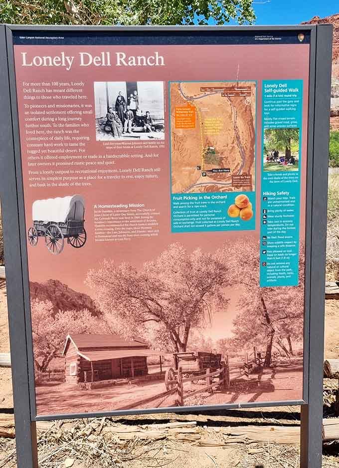 Educational signage sharing frontier tales without the boring textbook vibe that made you nap through high school history.