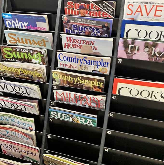 Magazine racks offering windows into bygone eras and interests. From Western Horseman to Country Sampler, these publications are time machines in glossy paper form.