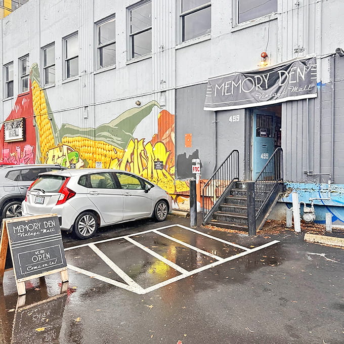 Even the exterior mural adds character, proving Portland knows how to make warehouses look wonderfully weird.