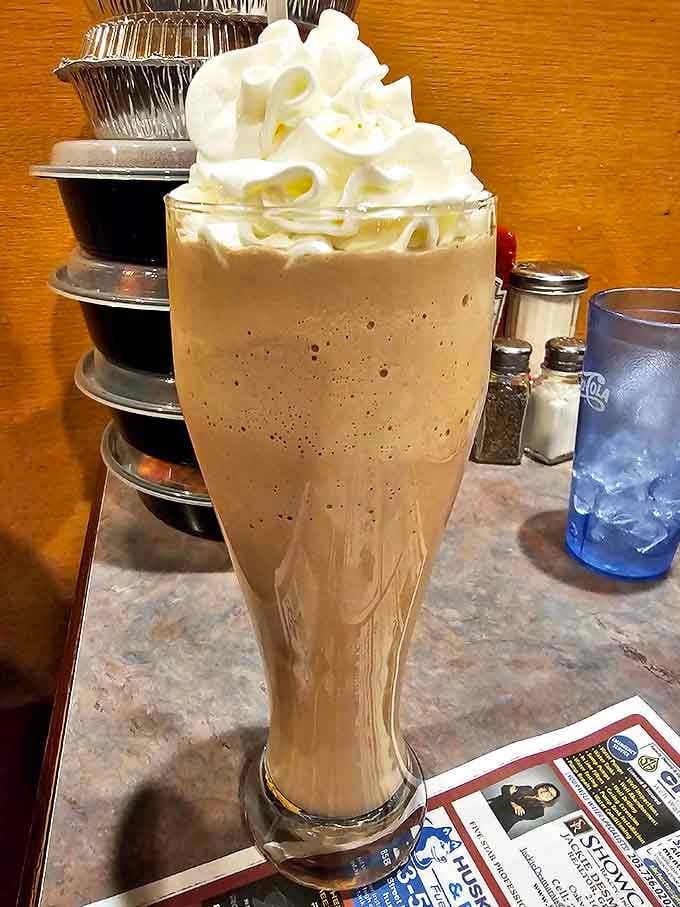 A milkshake so thick it laughs at straws. This towering creation isn't just dessert&mdash;it's a commitment, a lifestyle choice, a worthy indulgence.