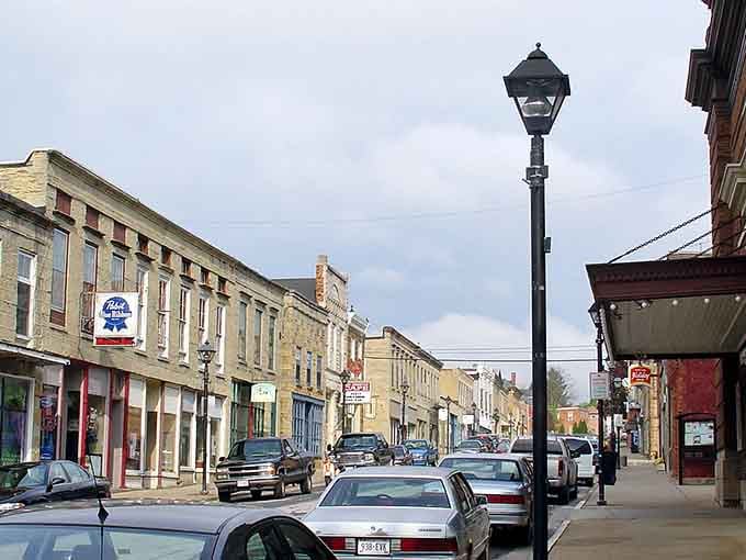 Main Street's mix of limestone, brick, and vintage signage creates a visual feast that cameras absolutely love capturing.