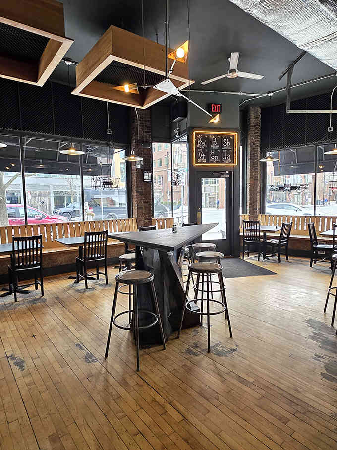 High-top tables and booth seating offer options for every dining style, from solo laptop warriors to friend groups.