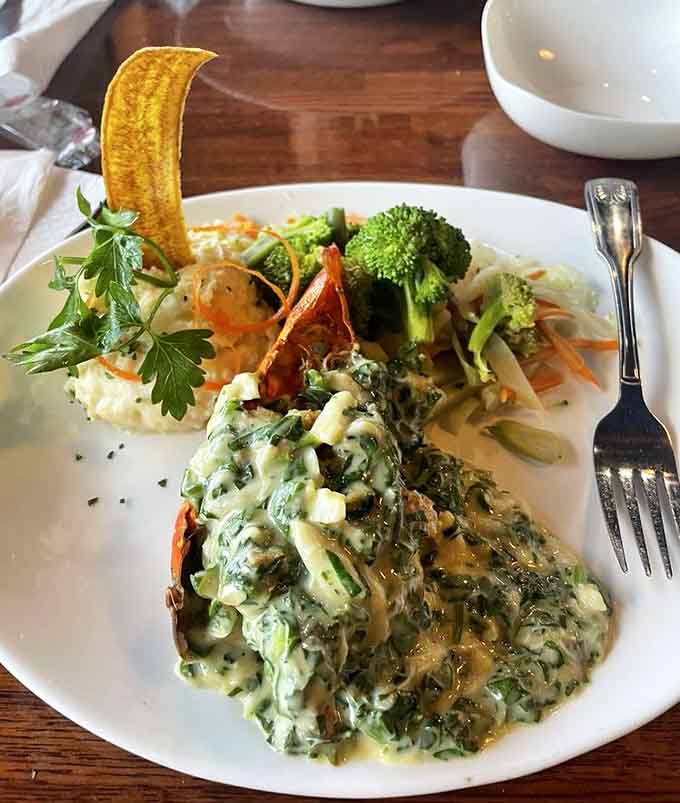 Lobster and crab florentine swimming in creamy goodness, because sometimes you deserve to treat yourself like royalty.