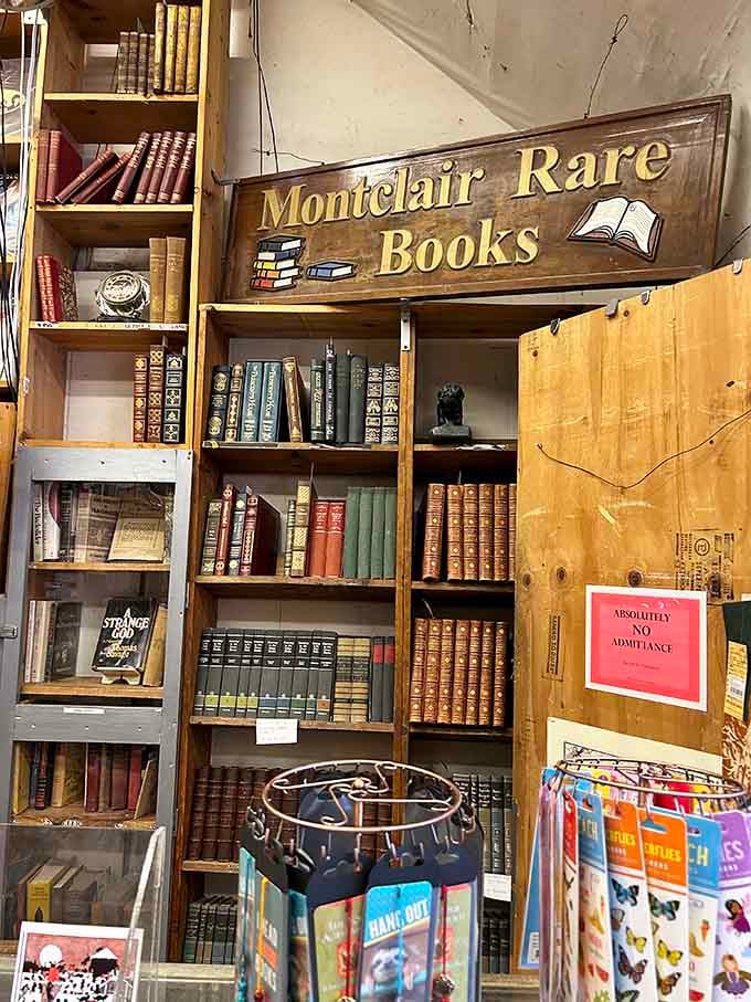 The rare books section beckons serious collectors with treasures that survived decades to find their way onto these special shelves.