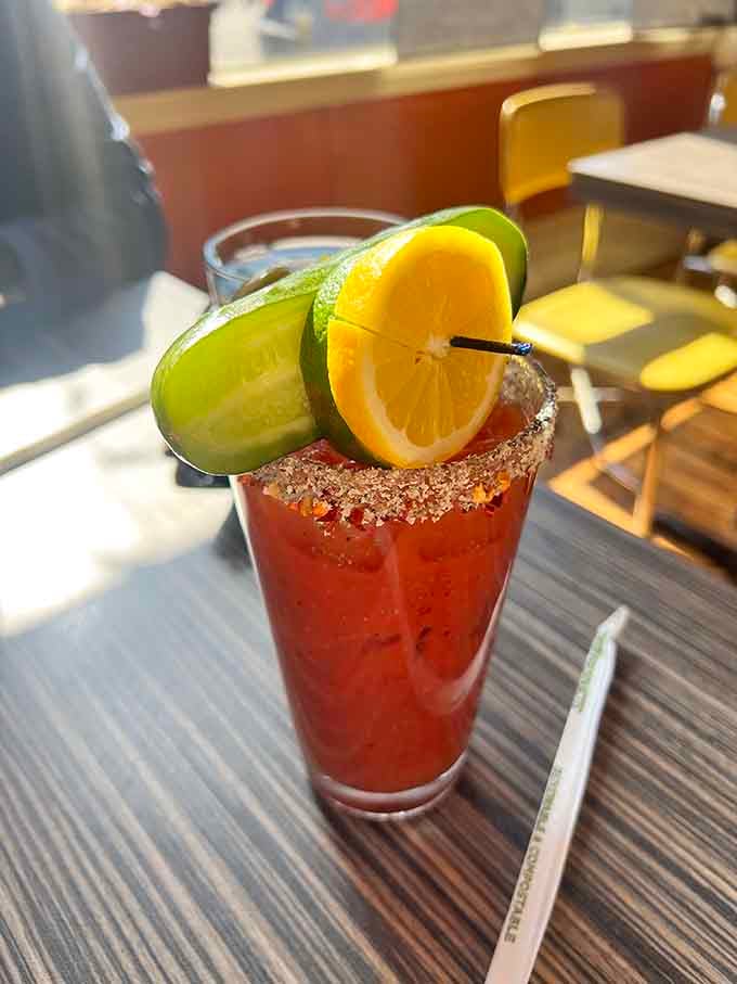 A Bloody Mary garnished like it's trying to be a salad is exactly the kind of overachieving we need.