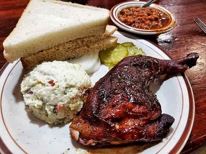 Smoked chicken with potato salad and beans proves Old Hickory doesn't play favorites.