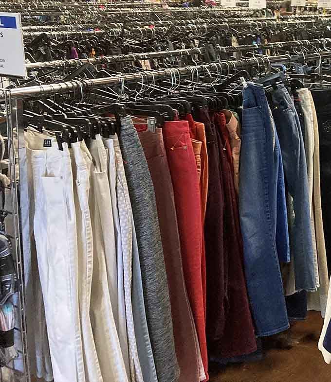 The denim rainbow! From crisp whites to classic blues, these pants racks offer leg-endary finds for every style preference and body type.