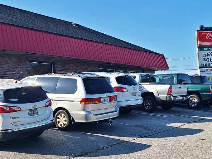 When the parking lot looks like this before noon, the locals are telling you everything you need to know about what's inside.