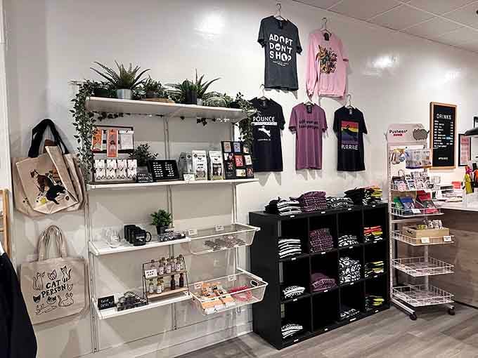 Cat-themed merchandise lets you take home a souvenir when you can't quite commit to adopting yet.