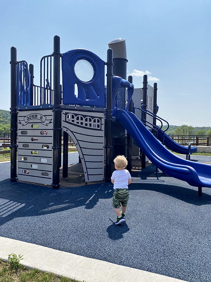 Modern playgrounds meet natural beauty where kids can burn energy before the eagle-watching begins.