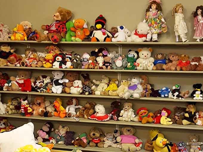 Stuffed animals lined up like they're auditioning for Toy Story 5, and every one's a winner.