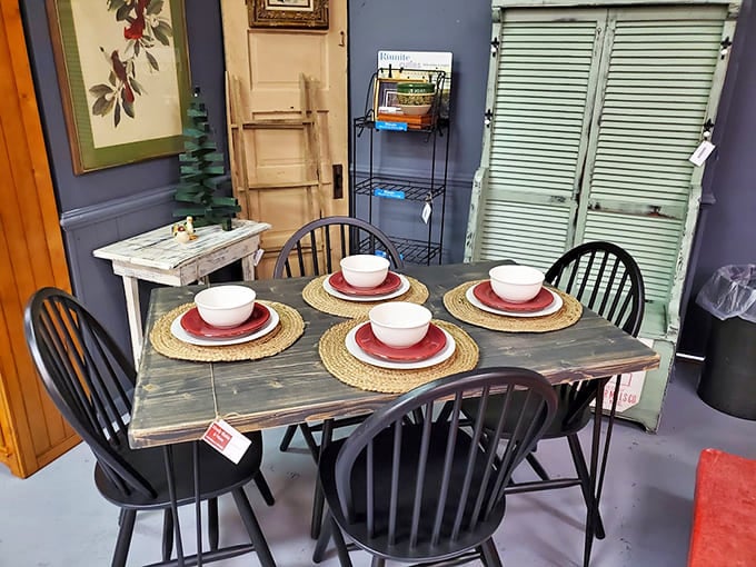 This dining set has hosted more family dinners in its imagination than most new tables ever will.
