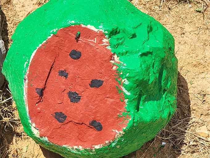 Someone looked at a rock and saw a watermelon, which is either brilliant artistic vision or delightful madness.