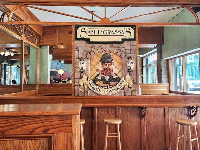 The iconic mural behind the counter features a mustachioed gentleman who's clearly seen some legendary sandwiches in his day.