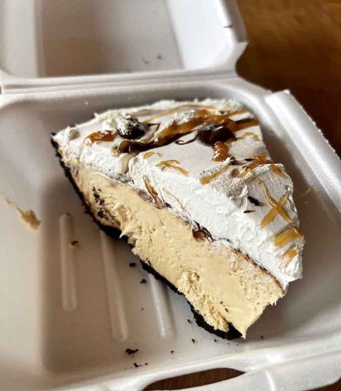 Peanut butter pie with chocolate and caramel that's basically a hug from your grandmother in dessert form.