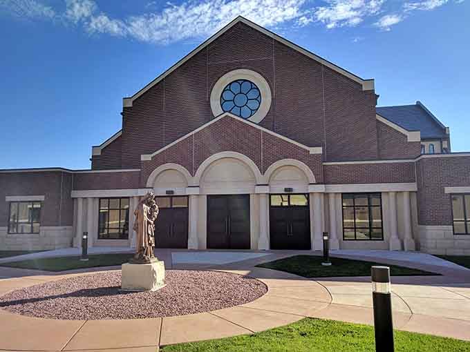 This isn't your average neighborhood church&mdash;St. Mary's impressive brick facade and circular window create spiritual architecture that elevates without inflating property values.