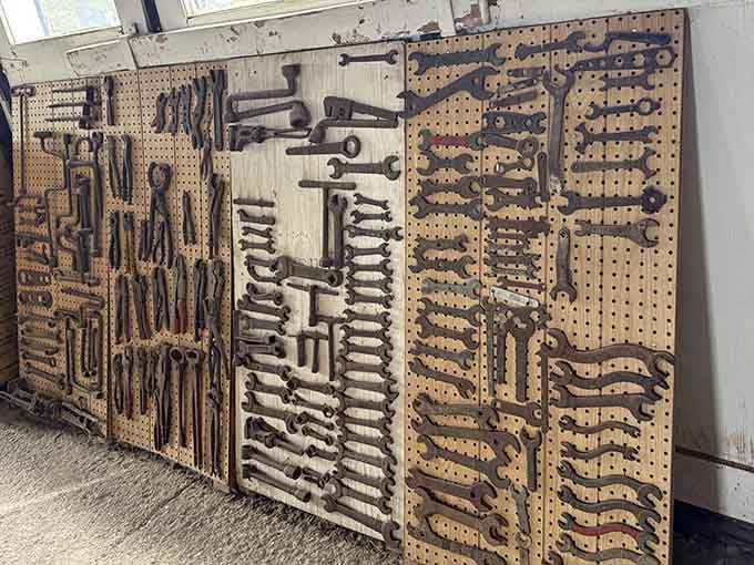 Pegboards full of wrenches organized with the kind of precision that would make Marie Kondo weep with joy and envy.