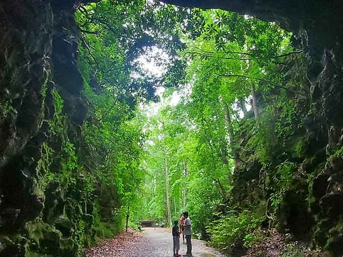 Looking back toward daylight, that circle of green feels like hope itself framed in ancient stone.