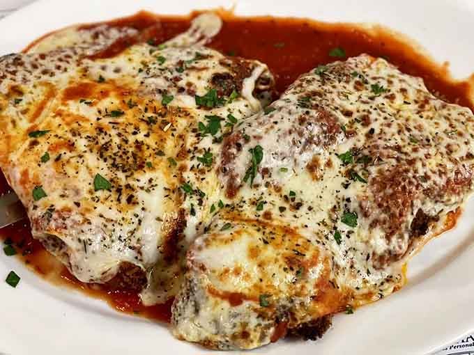 Chicken parm blanketed in cheese and sauce, because sometimes more is exactly what you need.