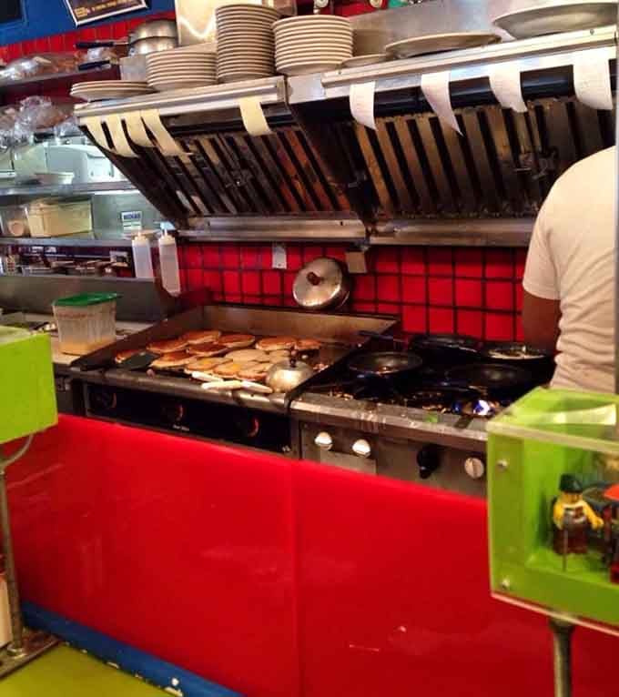 Even the kitchen gets the colorful treatment, because why should diners have all the fun?