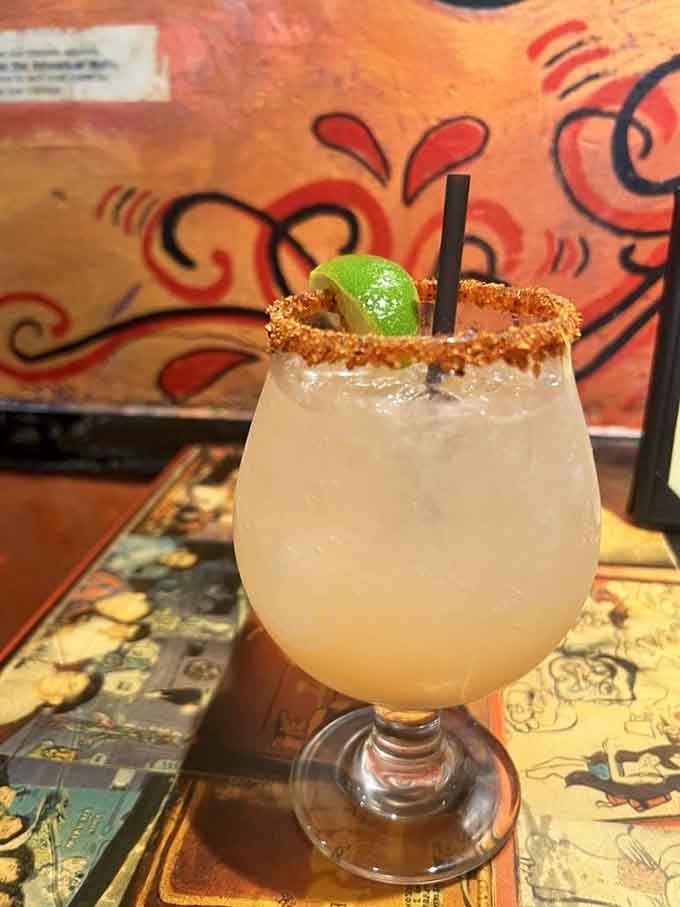 This Paloma mocktail with chile-lime rim shows that non-drinkers get the same attention to detail and flavor here.