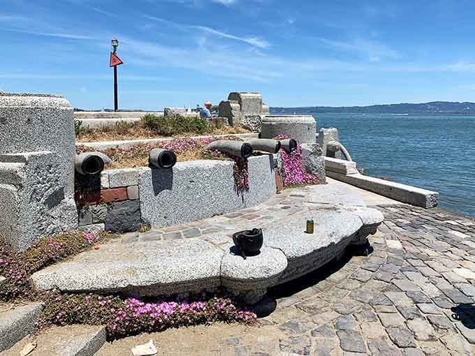 Recycled gravestones create this otherworldly landscape, where history and innovation meet at the water's edge beautifully.