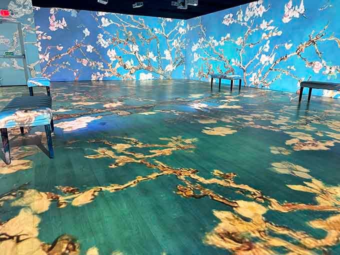 Van Gogh's almond blossoms bloom across walls and floors in this stunning immersive art experience.