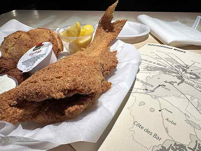 Whole catfish fried to golden perfection, because sometimes you need to see the fish in all its glory.