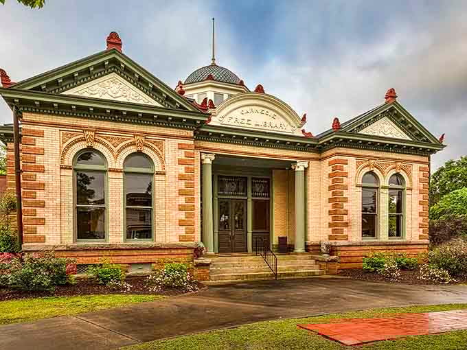 The Carnegie Library's ornate facade showcases early 20th-century civic pride when communities invested in beauty and public education together.